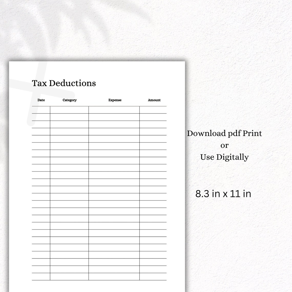 Printable Tax Deduction Organiser, Tax Worksheet, Tax Payment Planner ...