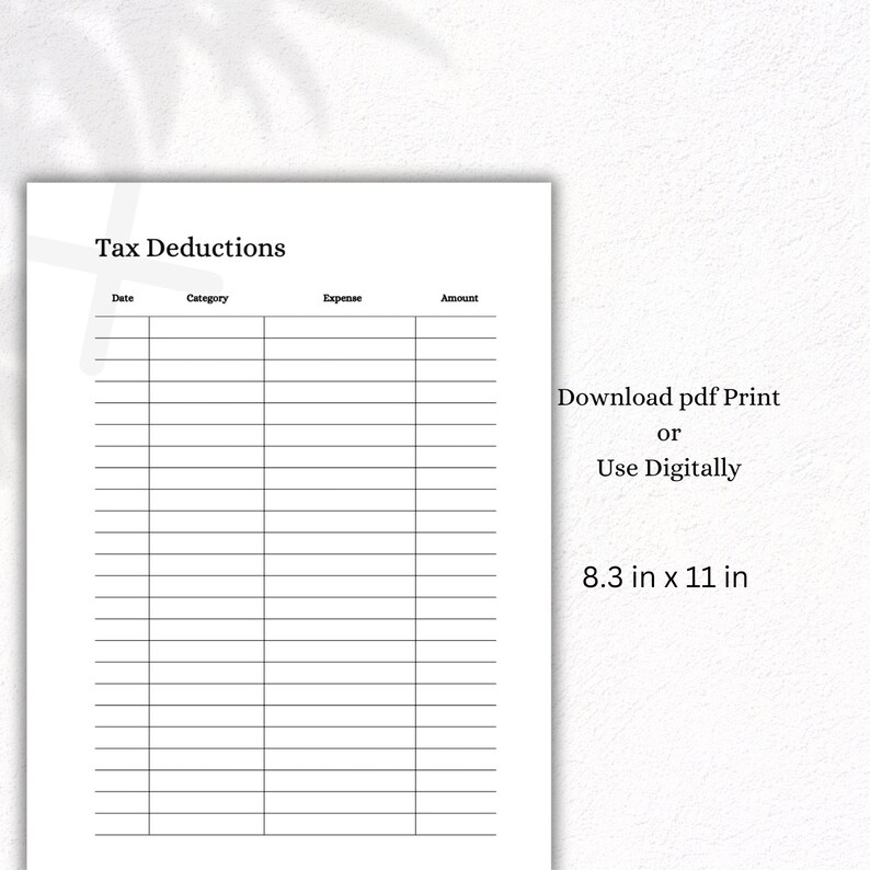 Printable Tax Deduction Organiser, Tax Worksheet, Tax Payment Planner ...