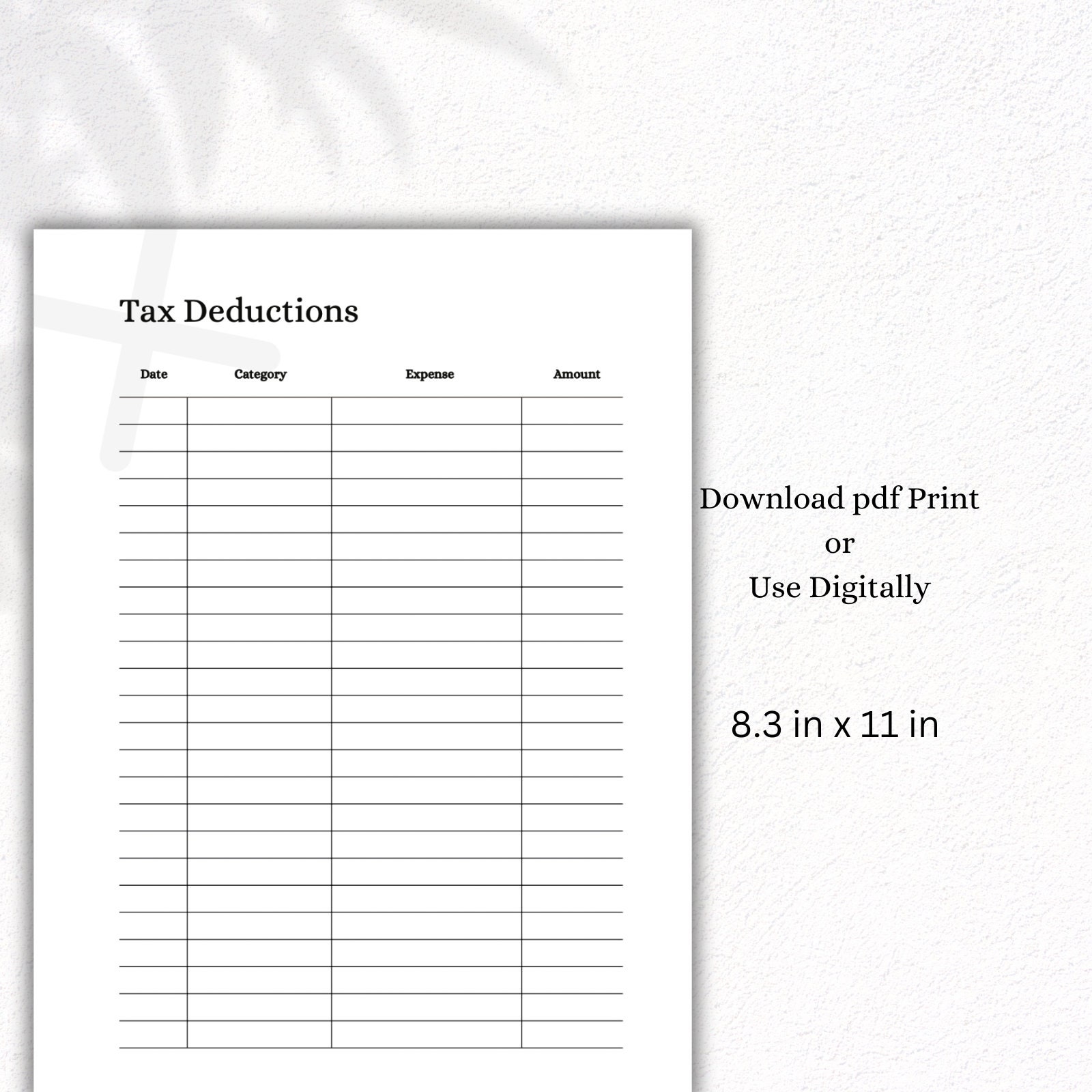 Printable Tax Deduction Organiser, Tax Worksheet, Tax Payment Planner ...