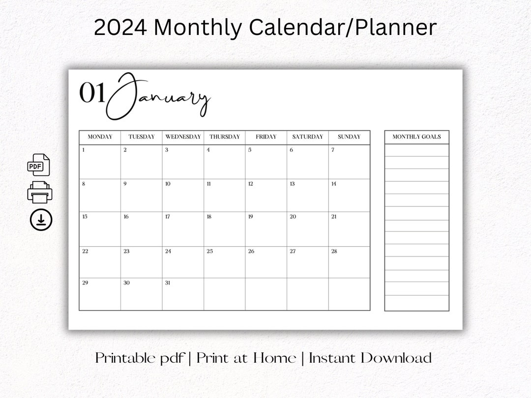 2024 Calendar Simple, Printable and Minimalistic Monday Start Printable ...