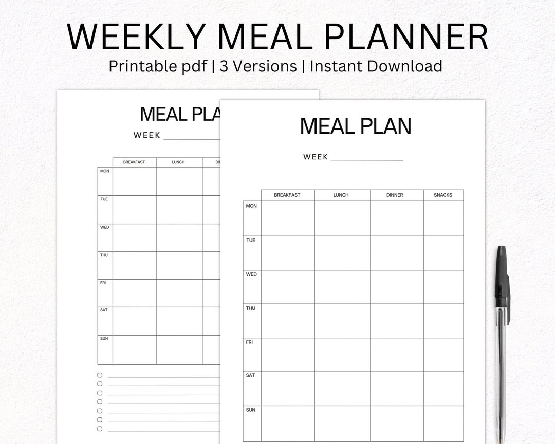 Printable Weekly 7 Day Menu Meal Planner, Food Journal and Meal Prep ...