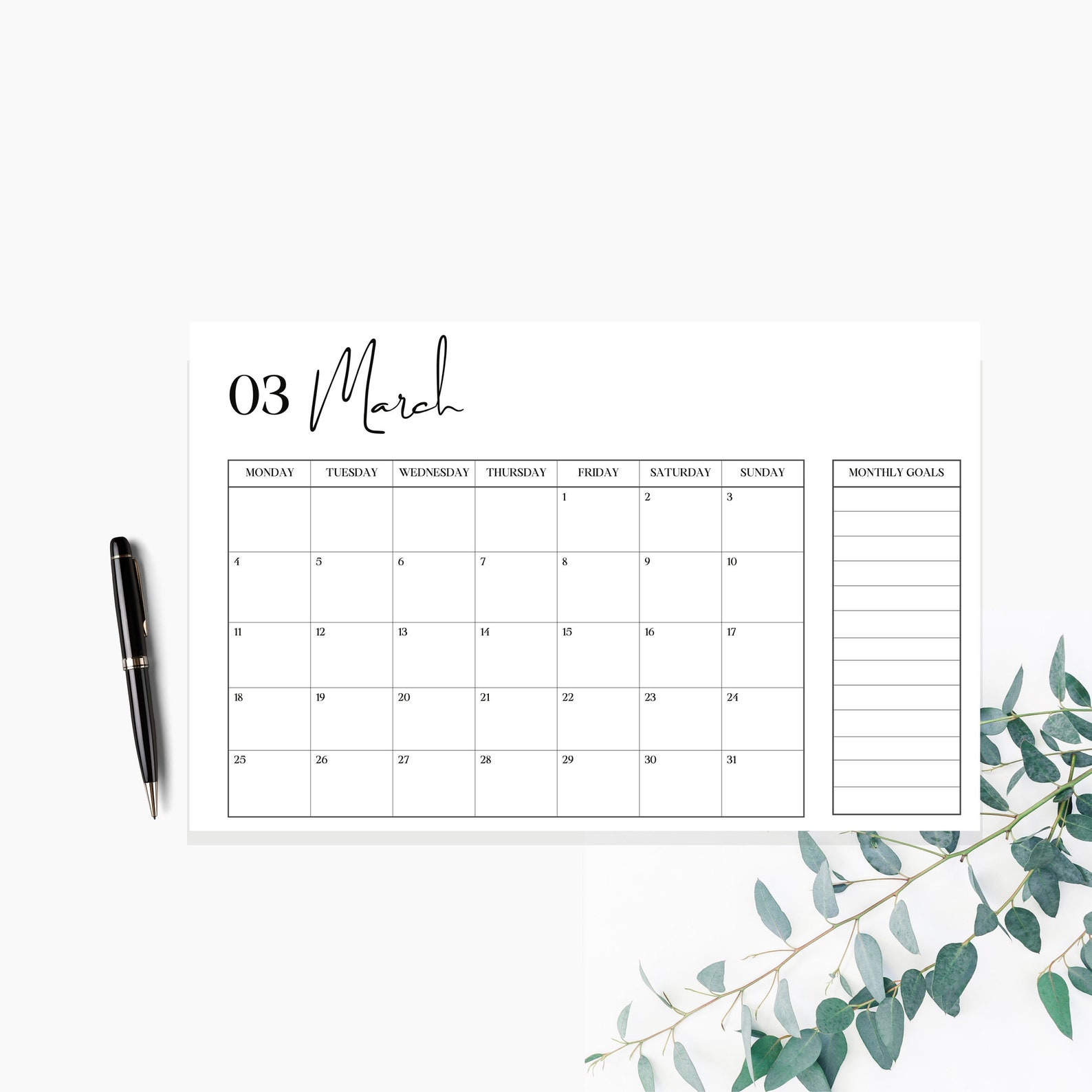 Printable 2024 Monthly Calendar, Digital Download, Yearly Planner ...