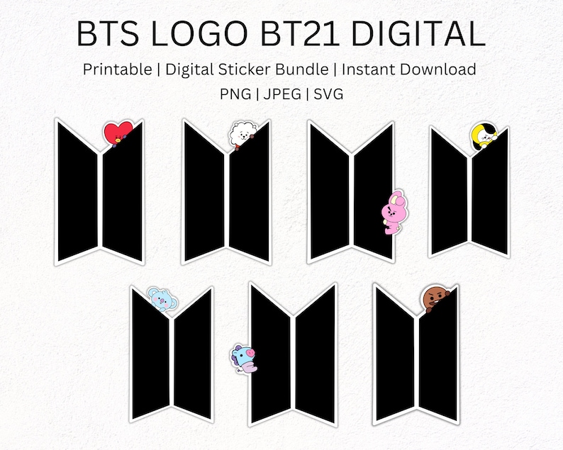 Printable BTS Svg Logo, BT21 Character Sticker Bundle, Png, Jpeg, BTS ...