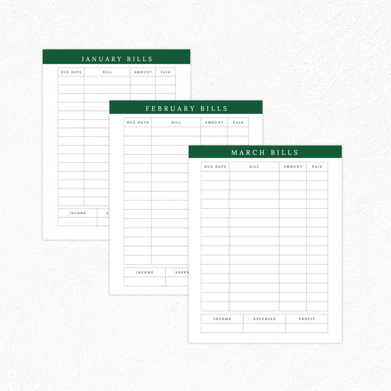 Printable Bill Tracker, Yearly Bill Tracker, Bill Organiser, Monthly ...
