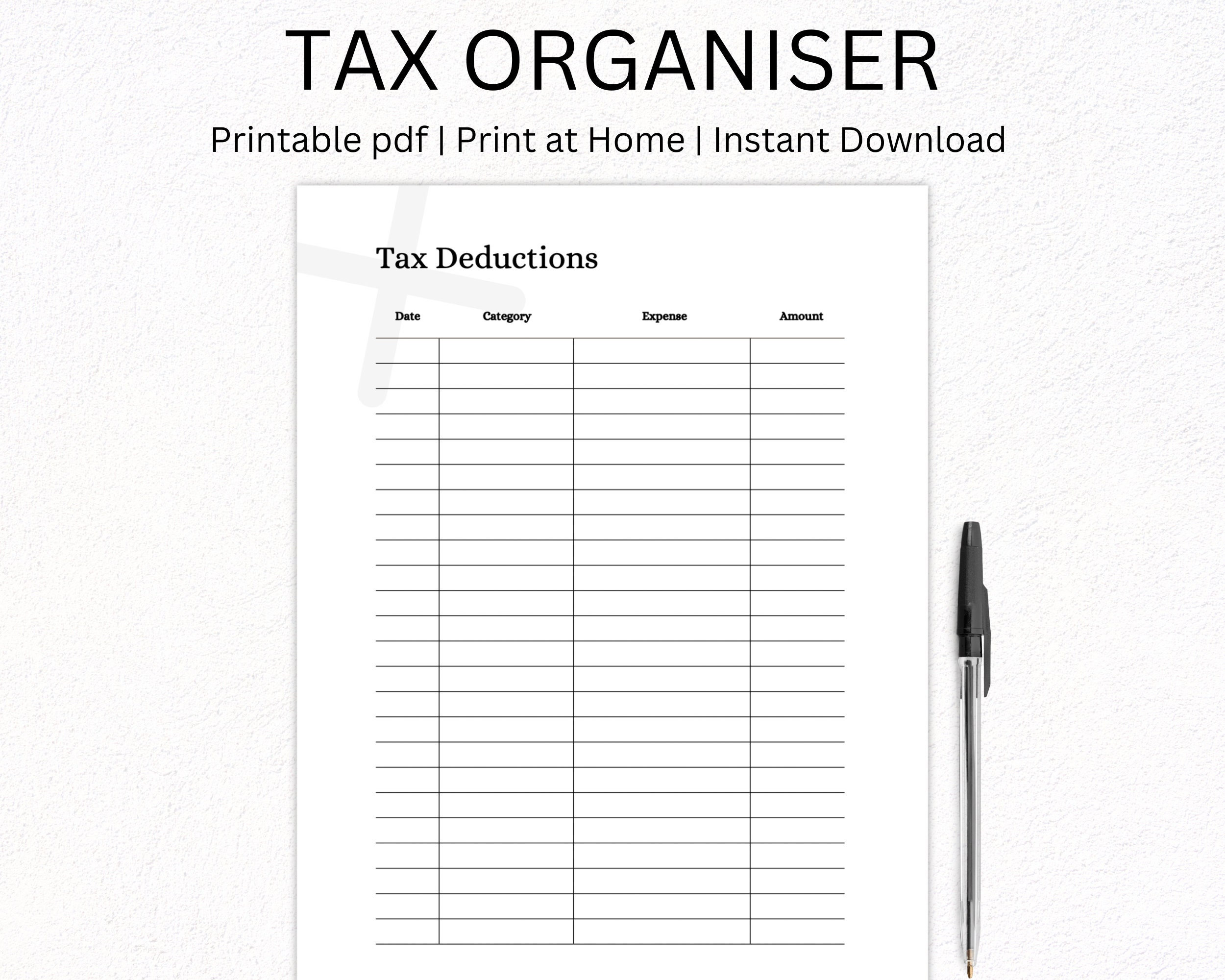 Printable Tax Deduction Organiser, Tax Worksheet, Tax Payment Planner ...