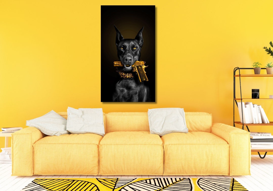 Doberman Gun Poster, Hypebeast Modern Black White Poster Dog Wall Art ...