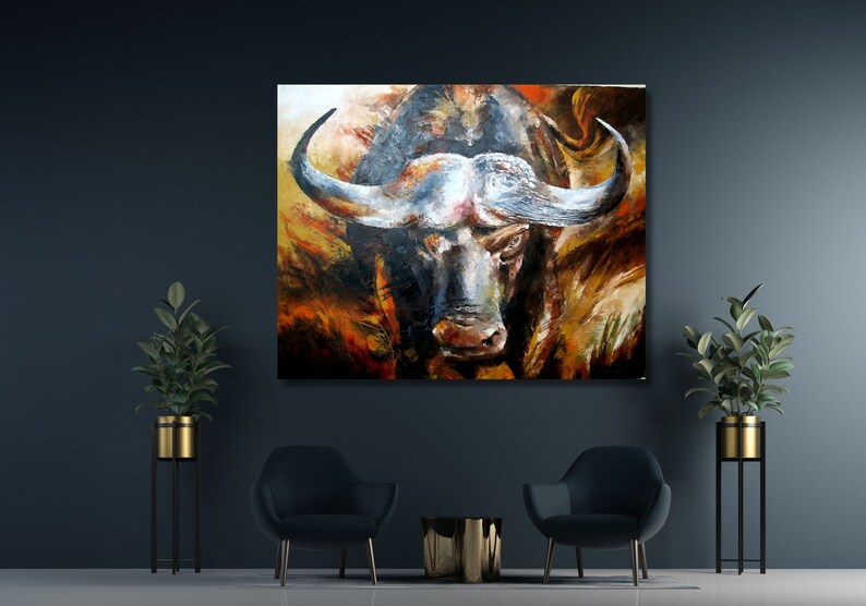 Charging Bull Canvas Wall Art, Bull Painting Print on Canvas, Bull ...