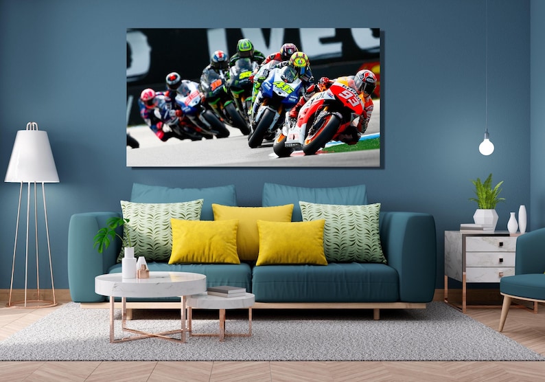 Motogp Canvas Wall Art, Man Cave Decoration, Moto GP Print, Valentino ...