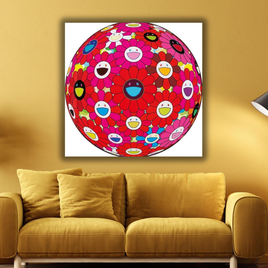 Takashi Murakami Red Flower Ball Ready to Hang Canvas, Takashi Murakami ...