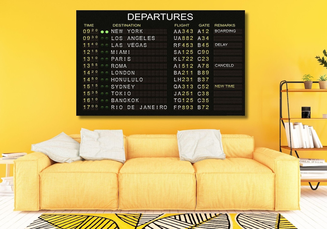 Departures Wall Art, Travel Wall Decor, Airport Departure Canvas ...