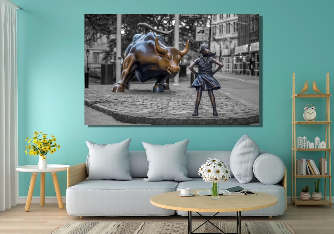 Fearless Girl and Charging Bull Canvas New York, Fearless Girl and Bull ...