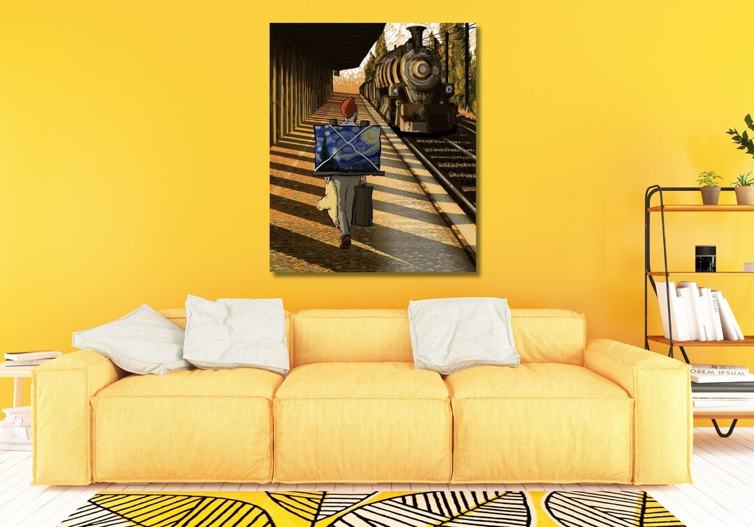Van Gogh Canvas, TRAIN and STARRY NIGHT Wall Art, Abstract Landscape ...