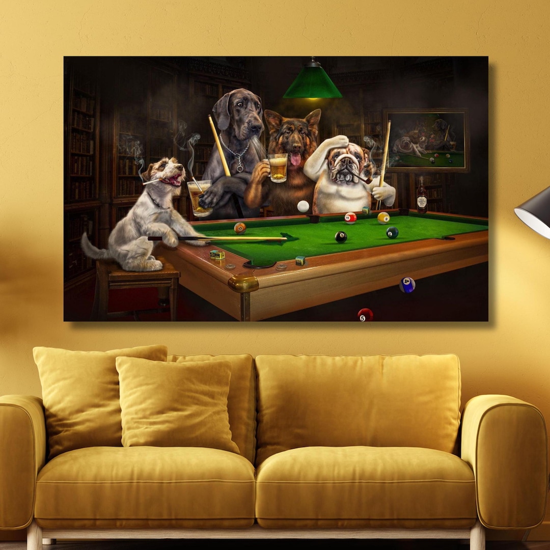 Dogs Playing Billiards Poster, Funny Pet Portrait, Billiards Lover Gift ...