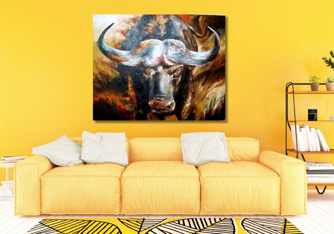 Charging Bull Canvas Wall Art, Bull Painting Print on Canvas, Bull ...