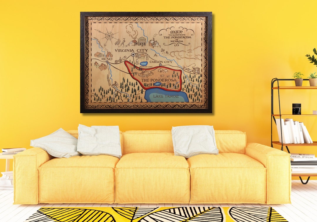 Ponderosa Map Print Poster, Map of the Ponderosa, Bonanza Map Canvas ...