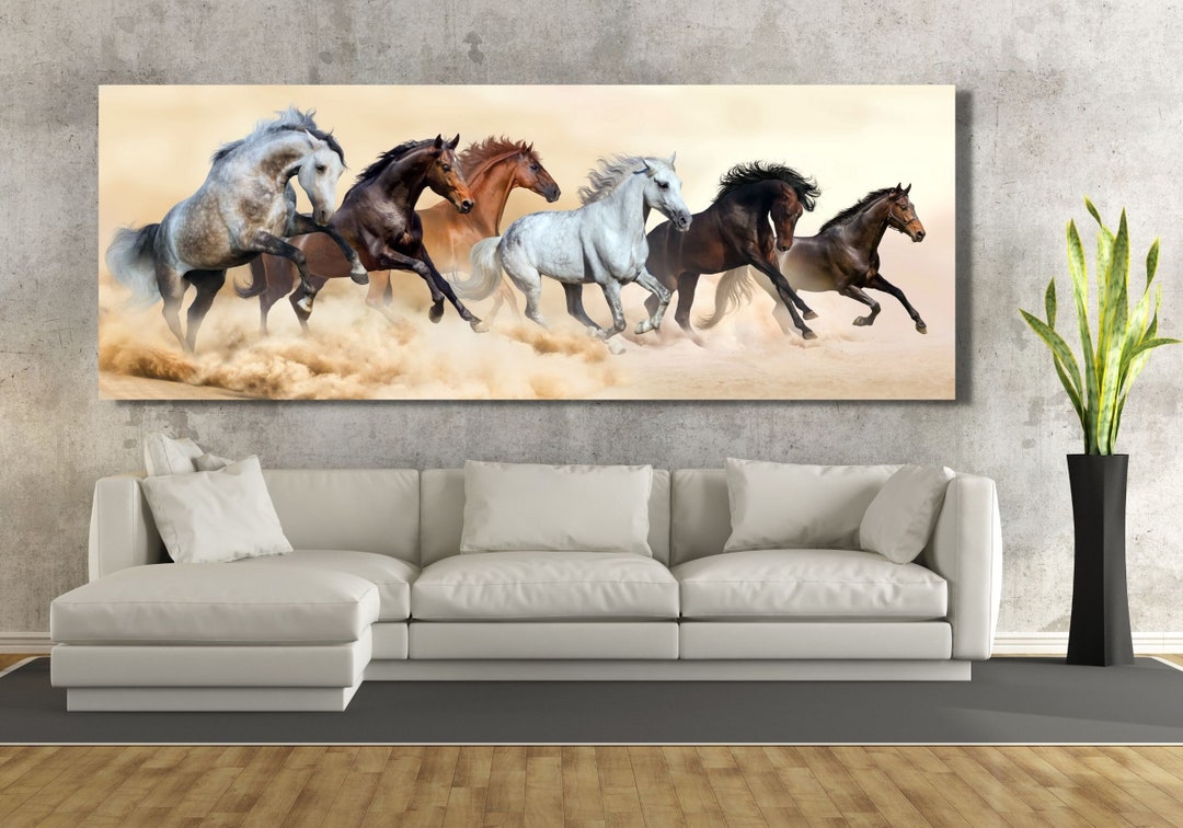 7 Running Horses WALL ART, Seven Running White Horse Animals Canvas ...