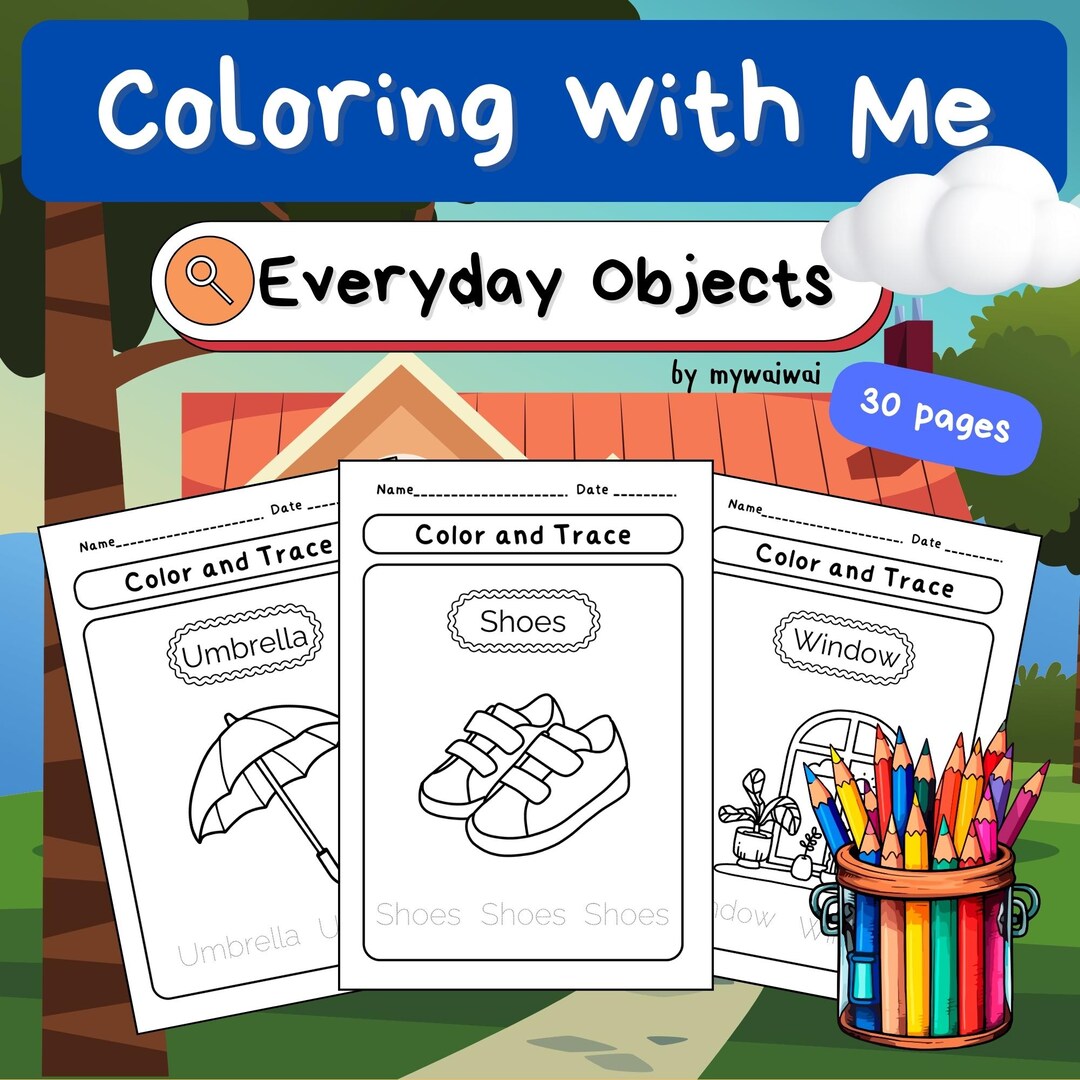 30 Everyday Objects to Color & Trace: Fun Learning for Kids - Etsy