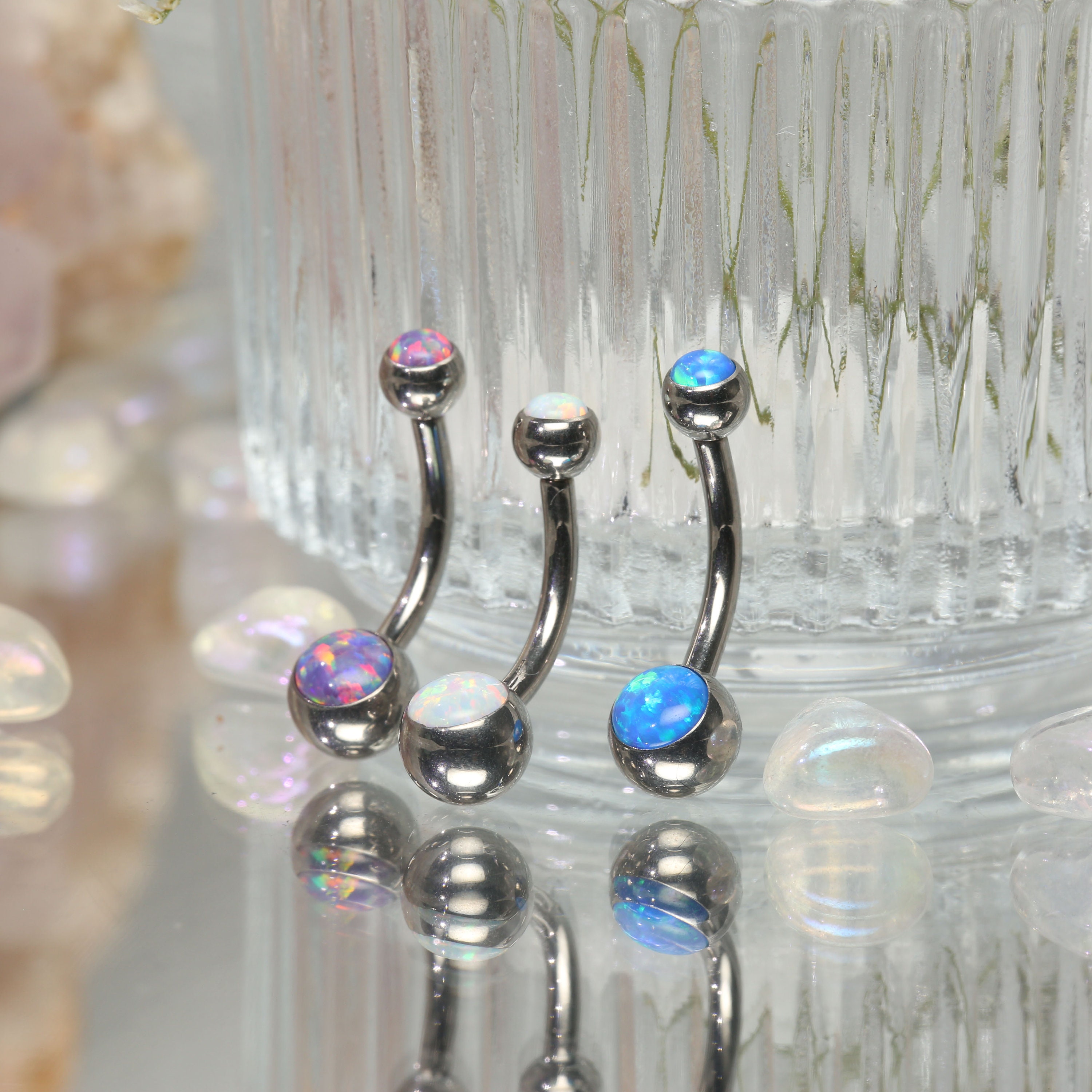 Cute Ball Navel Ring With Opal 10mm 14G Titanium Internal Thread Navel ...