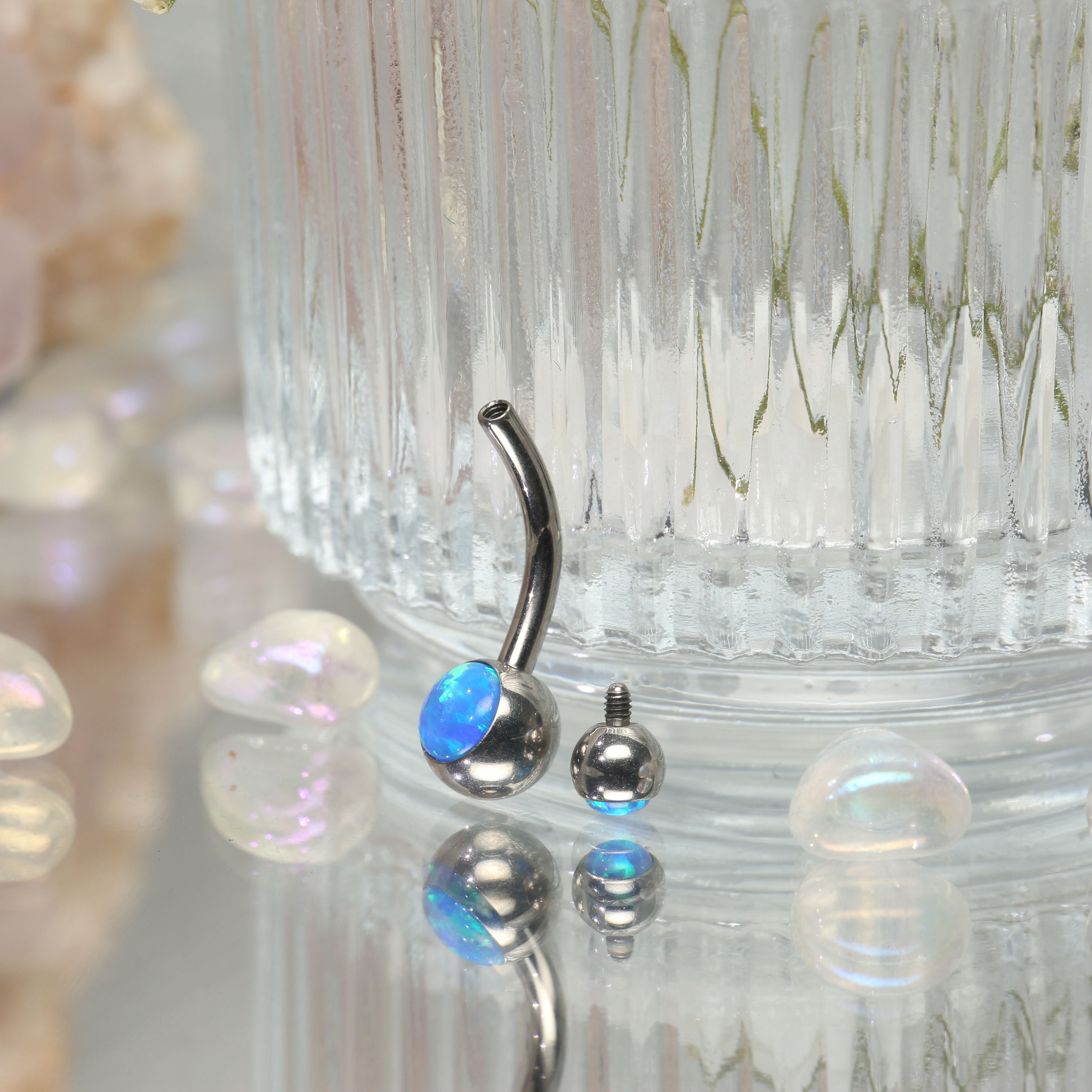 Cute Ball Navel Ring With Opal 10mm 14G Titanium Internal Thread Navel ...