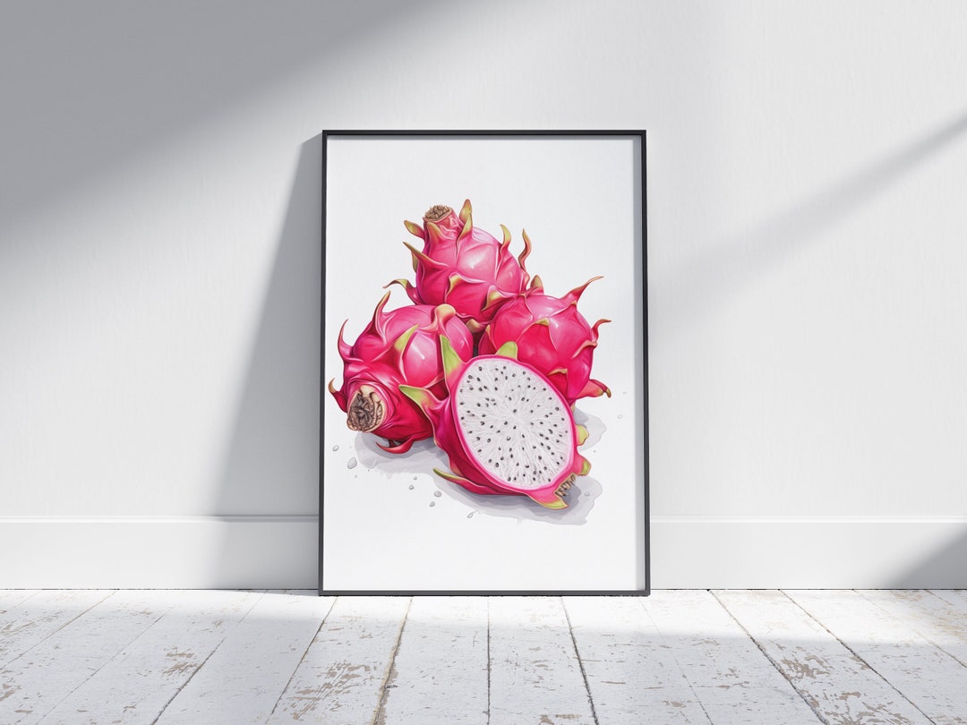 Dragonfruit Pitahaya Pitaya Fruit Wall Art Print / Botanical Floral ...