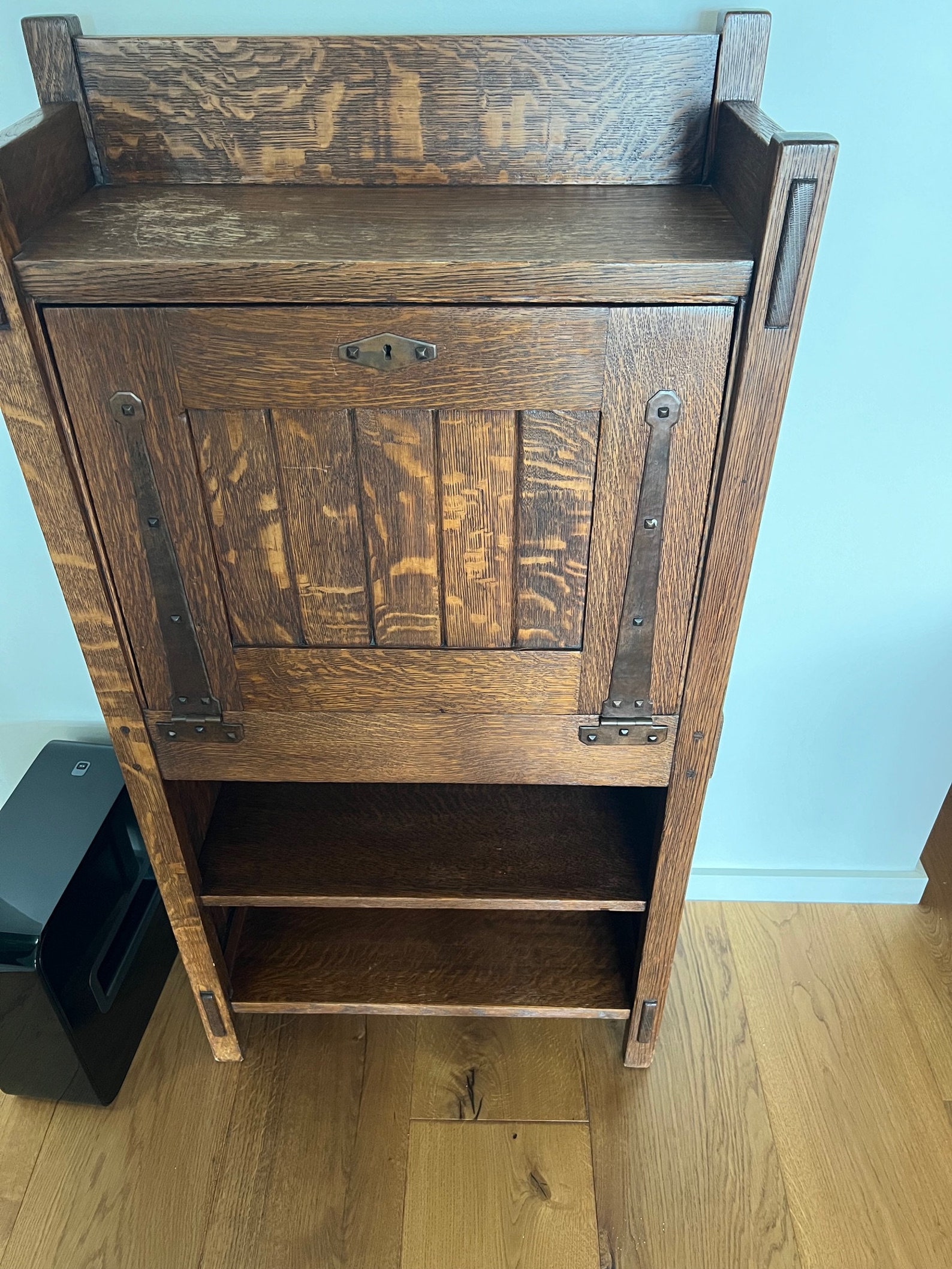 Original Gustav Stickley, Fall-front Desk, Model No. 518 original Finish and Red Stickley Stamp ...