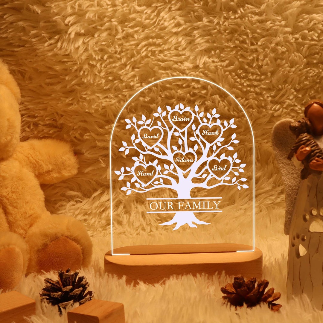 Personalized Names Family Tree Acrylic Night Lightfamily Tree LED Lamp ...