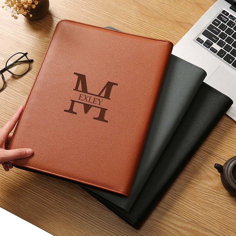 Personalized Engraved Leather A4 Folder, Document Organizer for Work ...