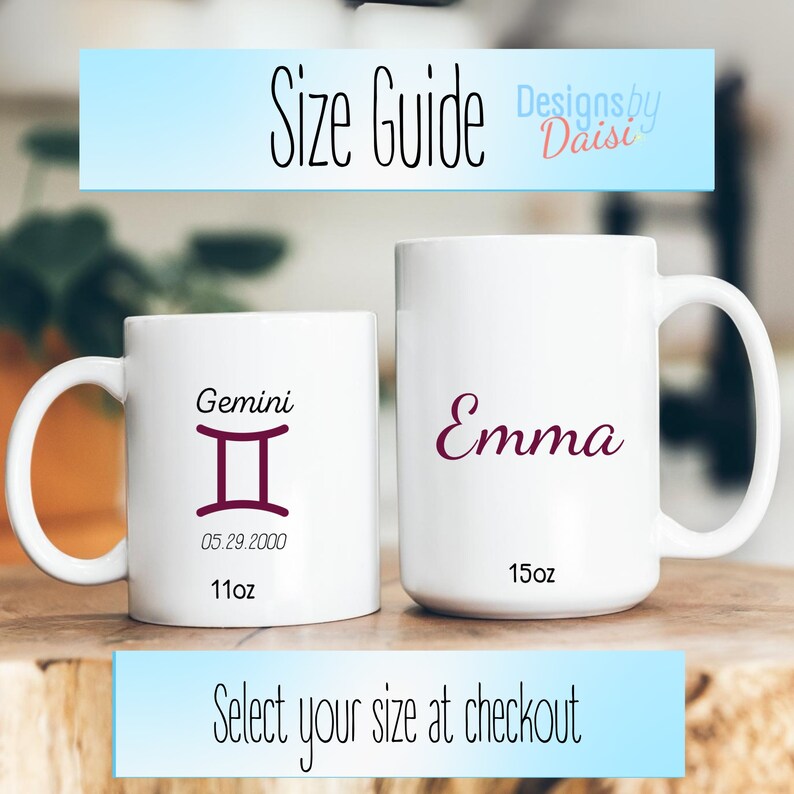 Gemini Zodiac Sign Customizable Name Coffee Mug. Displayed in Purple ...