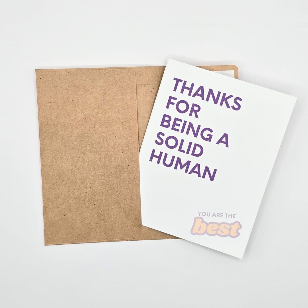 Funny Thank You Card Small Sassy Card Solid Human Card Kraft Envelope ...