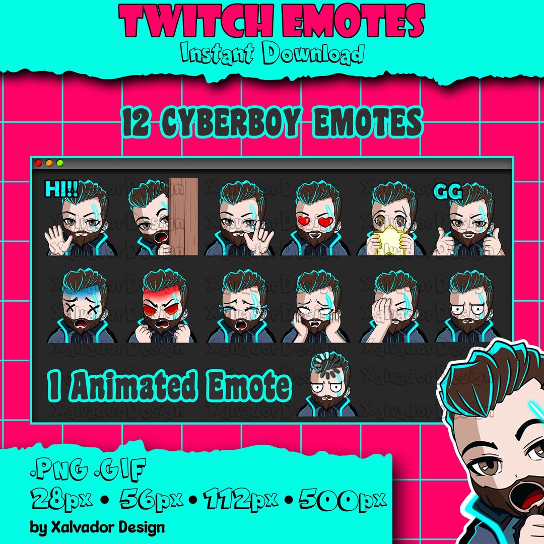 Twitch Emotes, Twitch Sub Emotes, Cyber Emotes, Neon Cyber Emotes, Neon ...