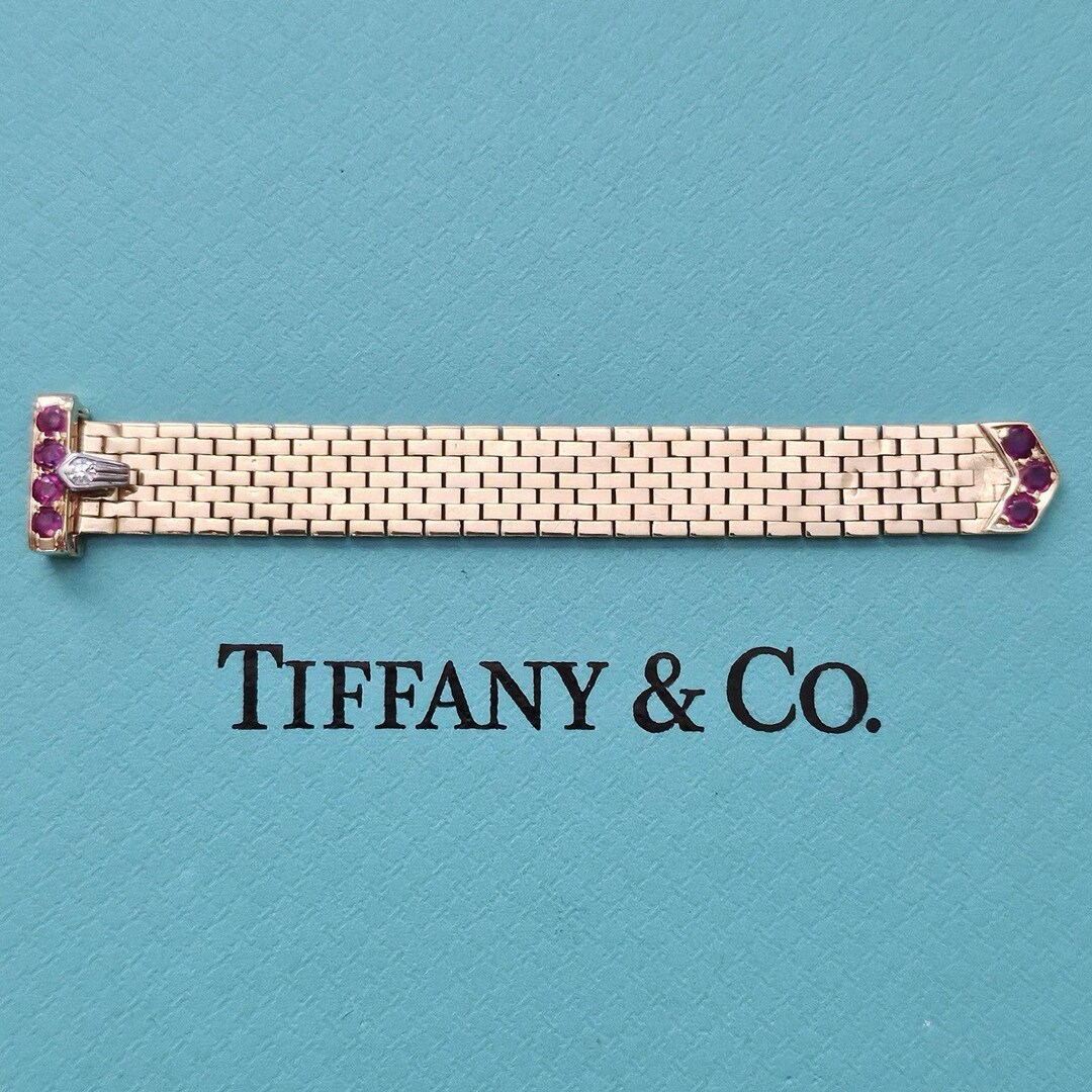 Vintage Tiffany & Co. 14k YG Platinum Diamond Ruby Mesh Bucker ...