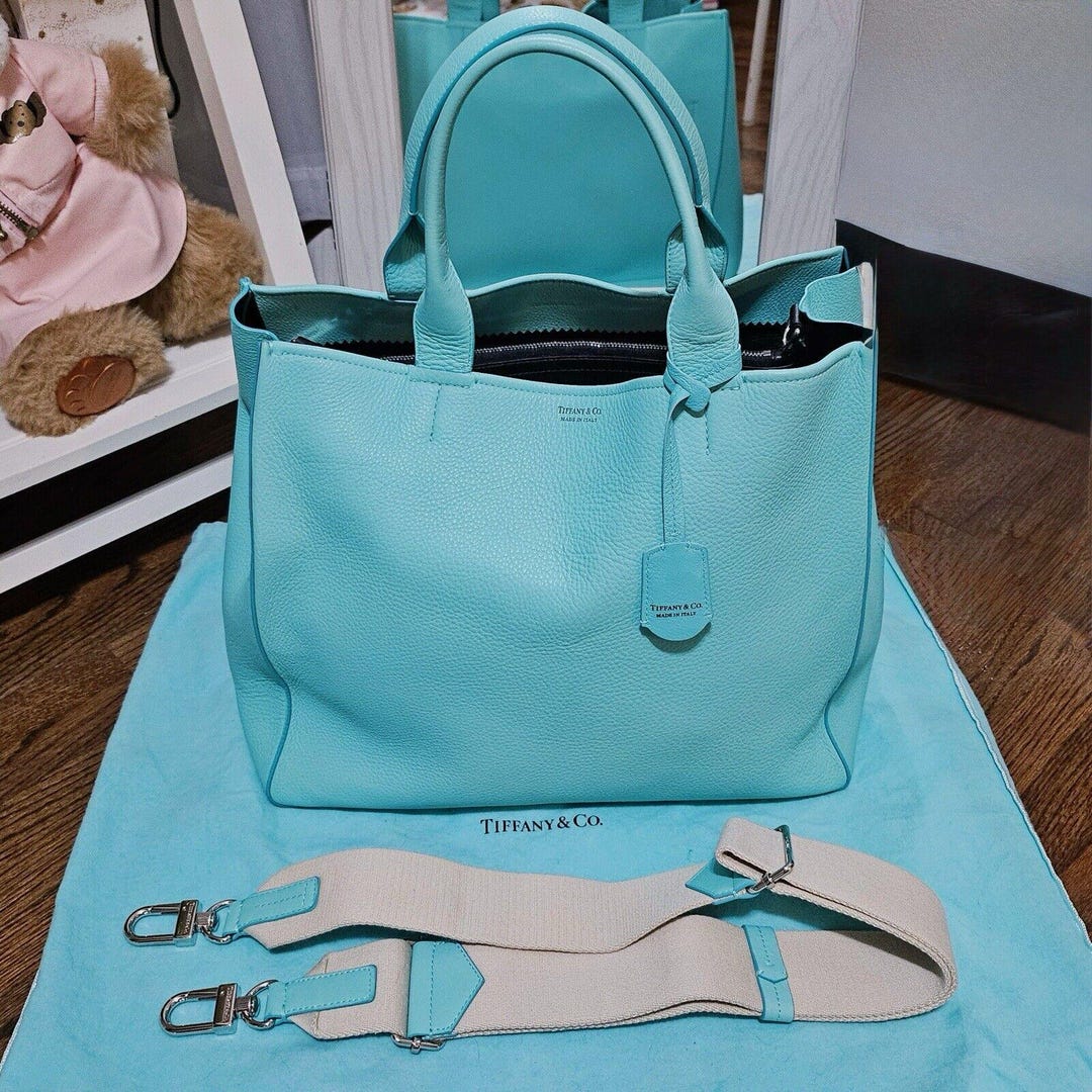 RARE Tiffany & Co. Tiffany Blue Grain Calfskin Genuine Leather Large ...