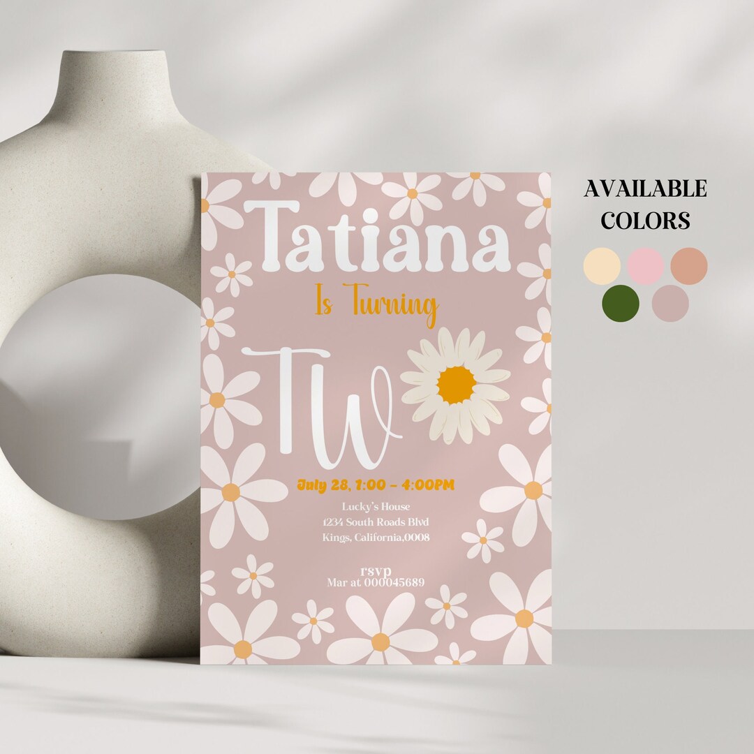 Editable Daisy Birthday Card Template Floral Invitation Party Card ...