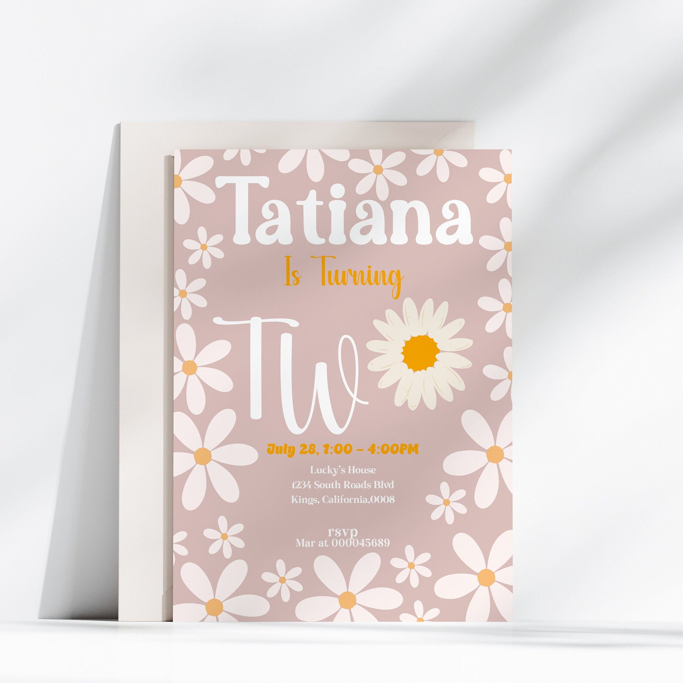 Editable Daisy Birthday Card Template Floral Invitation Party Card ...