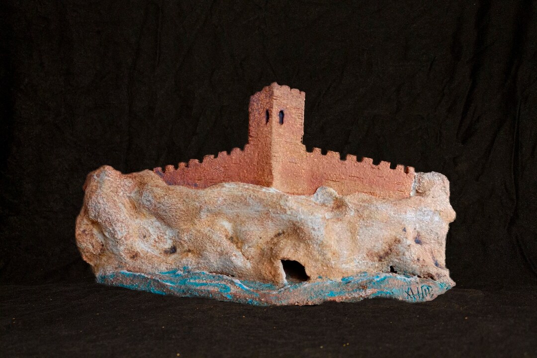 Templar Castle on the Seashore, in a Gorge, Above a Cave. Ceramic ...