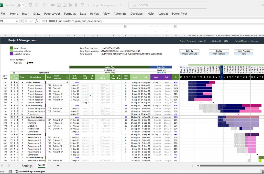 Ultimate Excel Gantt Chart for Project Management with Smart Dependency ...