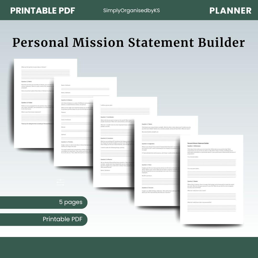 Personal Mission Statement Builder Stephen Covey the 7 Habits of Highly ...