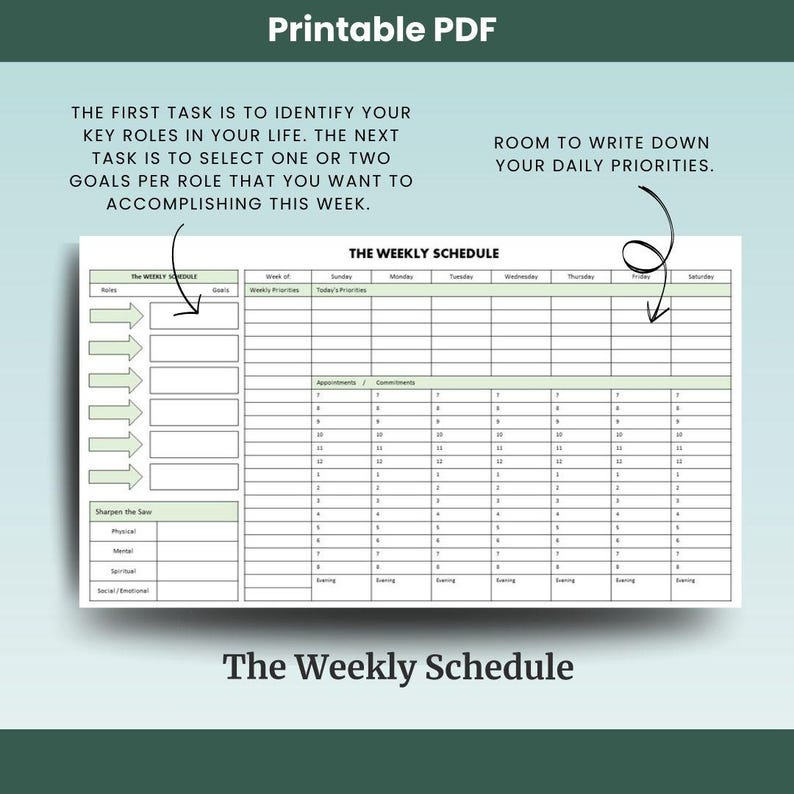 Stephen Covey Time Management Matrix & Weekly Schedule (printable PDF ...