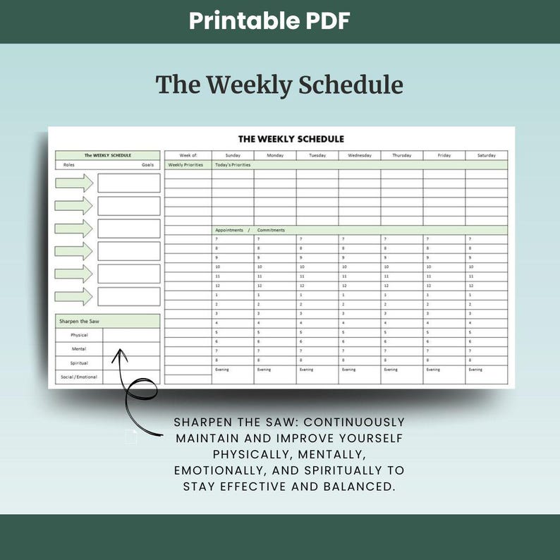 Stephen Covey Time Management Matrix & Weekly Schedule (printable PDF ...