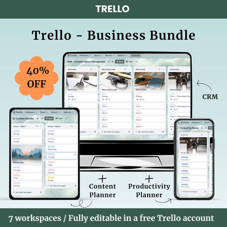 Trello Business Template Bundle: CRM, Content Calendar, Productivity ...