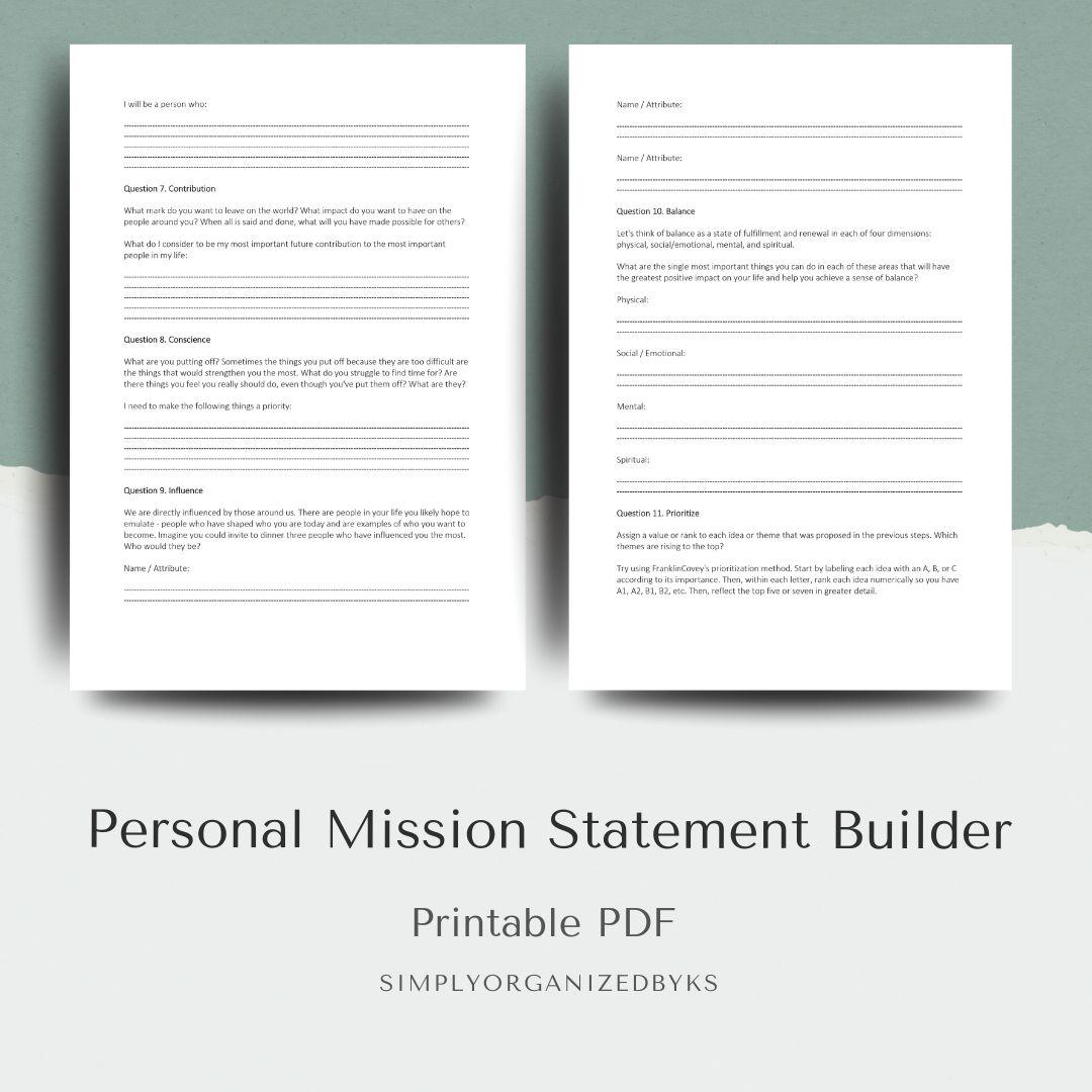 Personal Mission Statement Builder, Time Management Matrix / Eisenhower ...