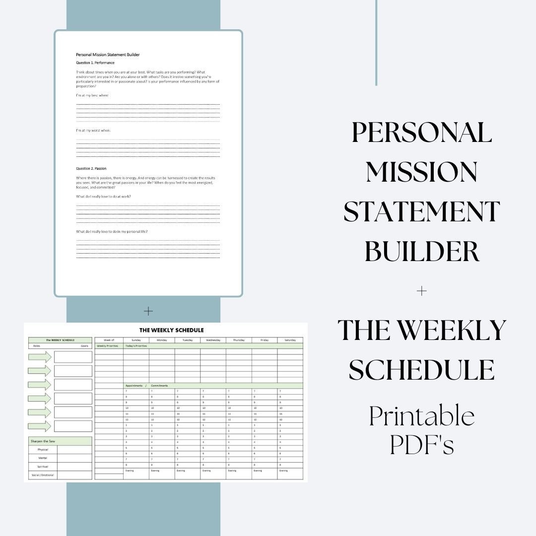 Personal Mission Statement Builder the Weekly Schedule Stephen Covey ...