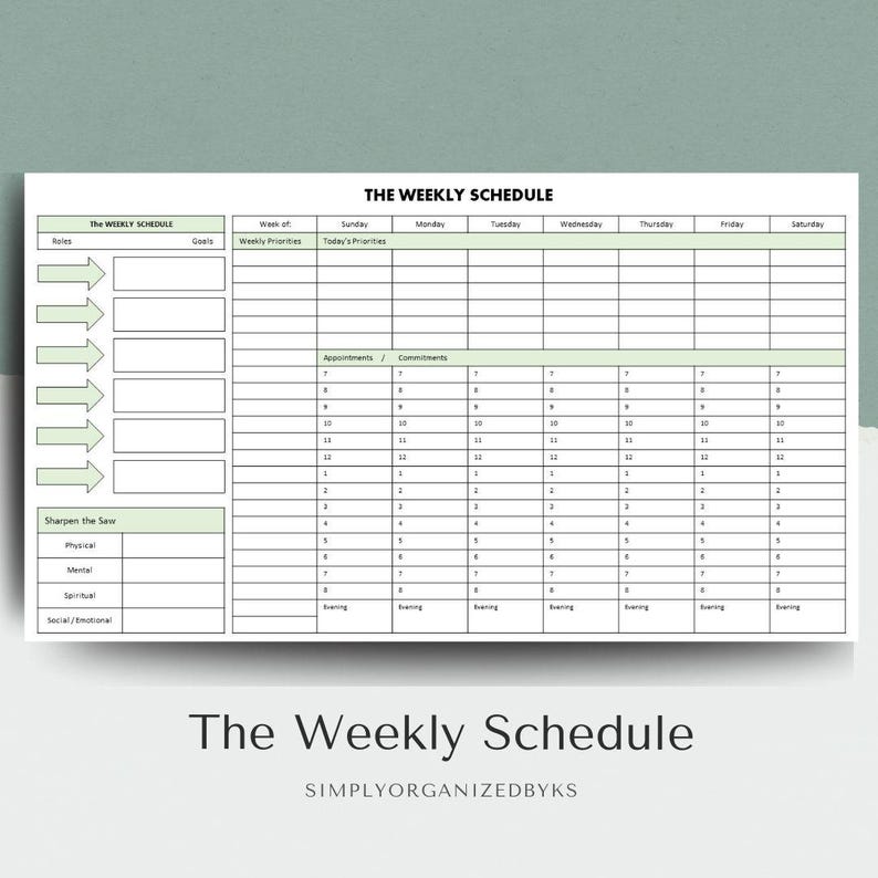 The Weekly Schedule Stephen Covey the 7 Habits of Highly Effective ...