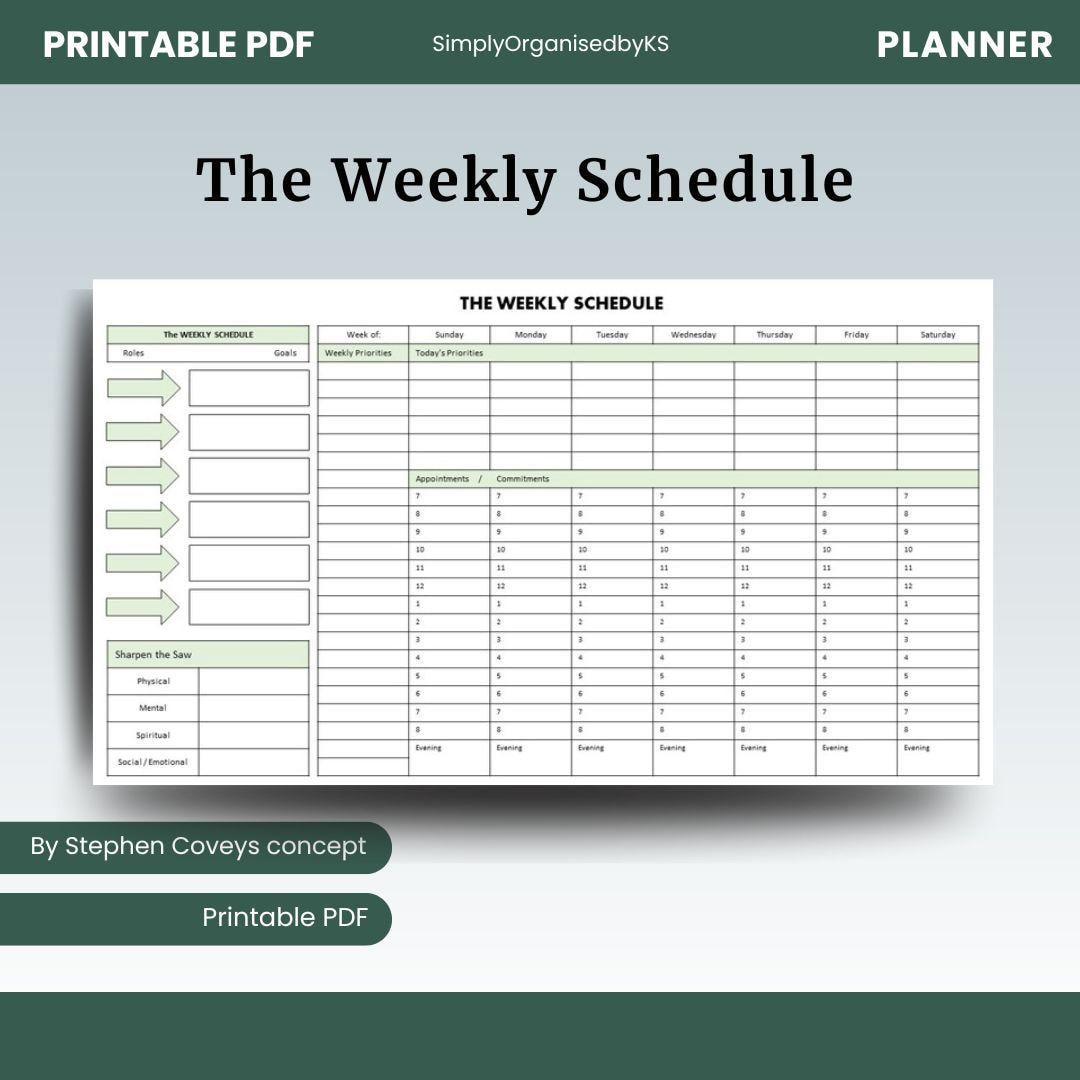 The Weekly Schedule - Stephen Covey - the 7 Habits of Highly Effective ...