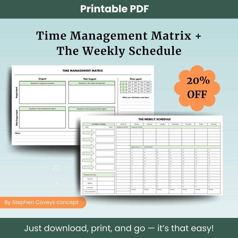 Time Management Matrix & Weekly Schedule: Stephen Covey Inspired ...