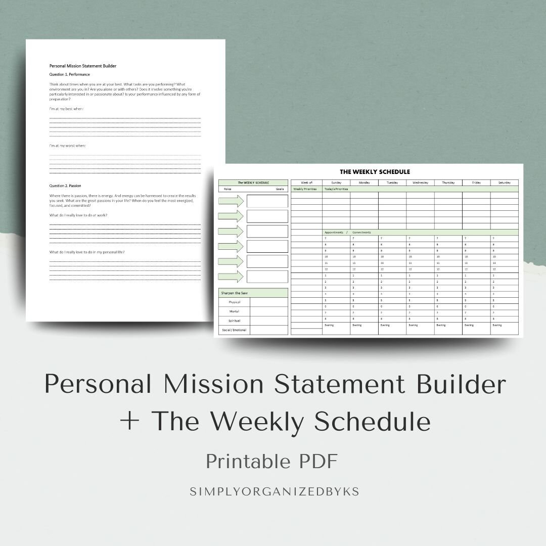 Personal Mission Statement Builder + the Weekly Schedule - Stephen ...