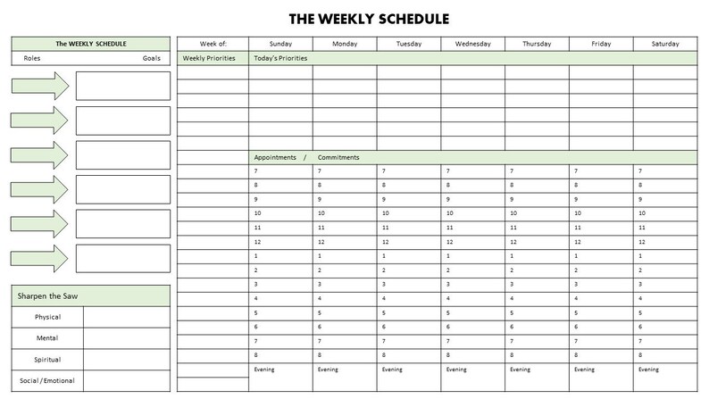 Personal Mission Statement Builder the Weekly Schedule Stephen Covey ...