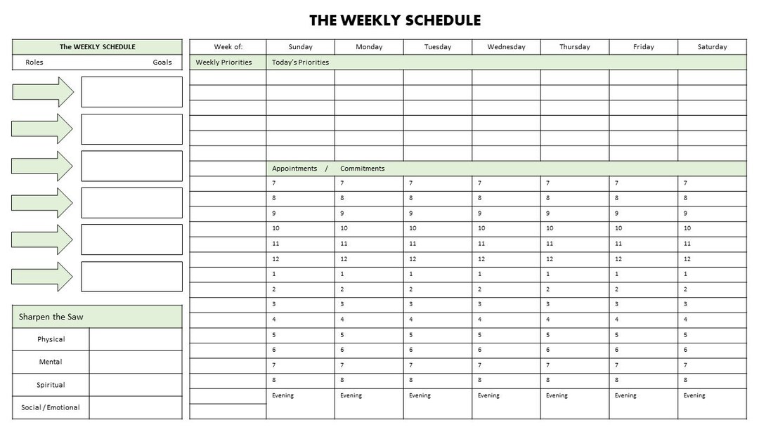 The Weekly Schedule PDF Template Stephen Covey the 7 - Etsy