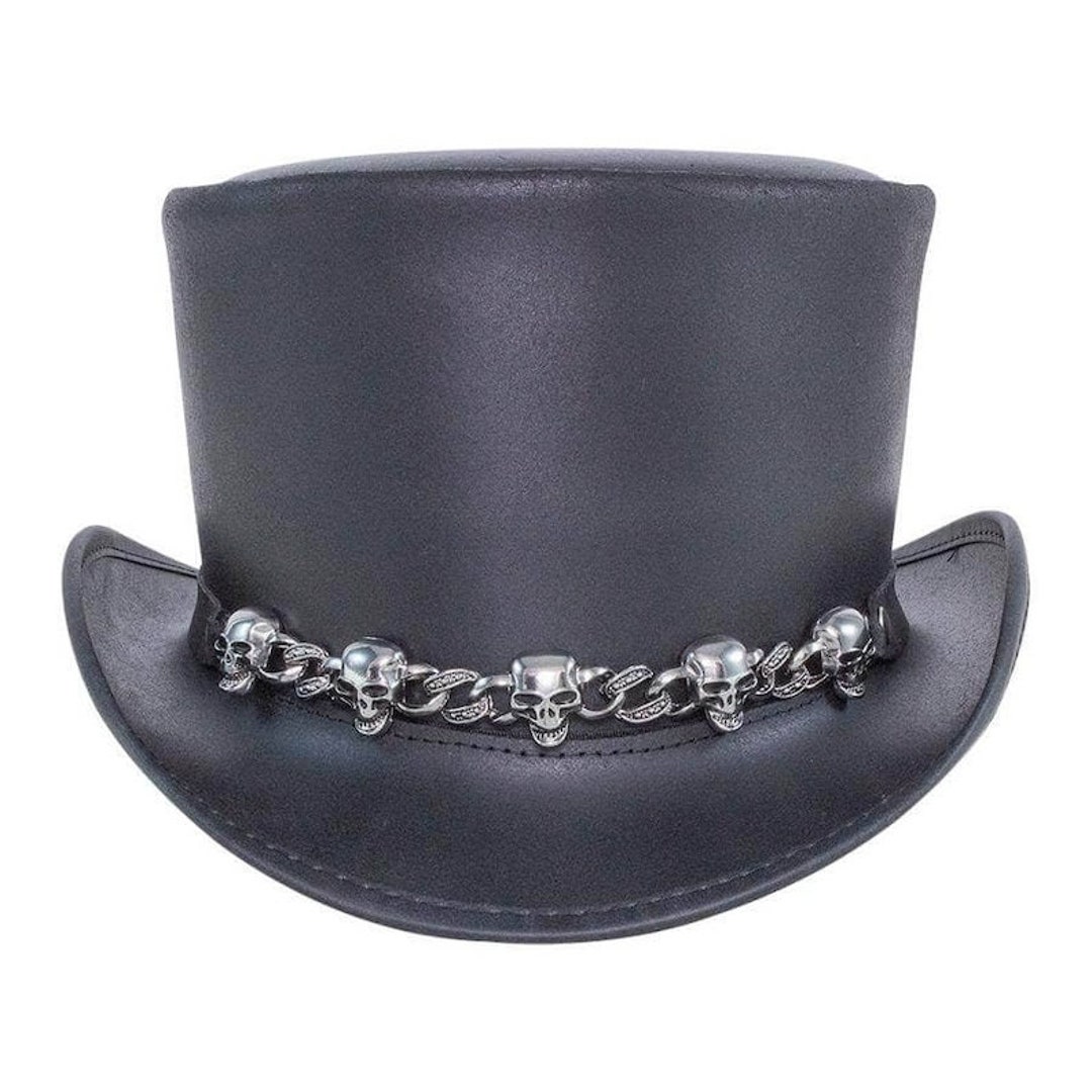 Leather Top Hat El Dorado Black Leather Top Hat Skull Band Top Hat ...