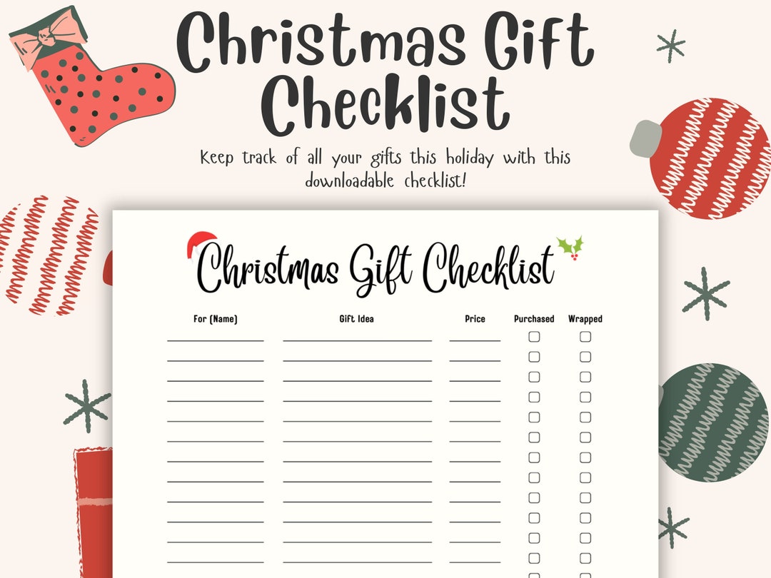 Christmas Gift Checklist digital Download Instant Download, List of ...